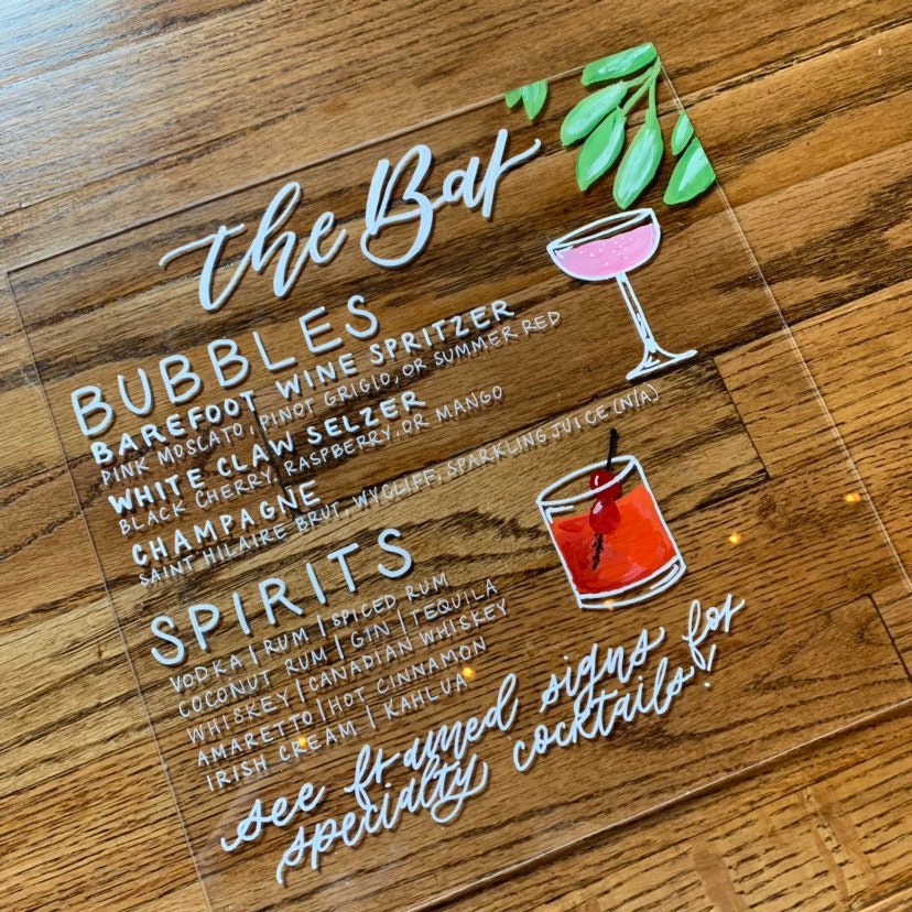 Acrylic Table Top Bar Signage Wedding Bar Menu 12x12 - Etsy Italia