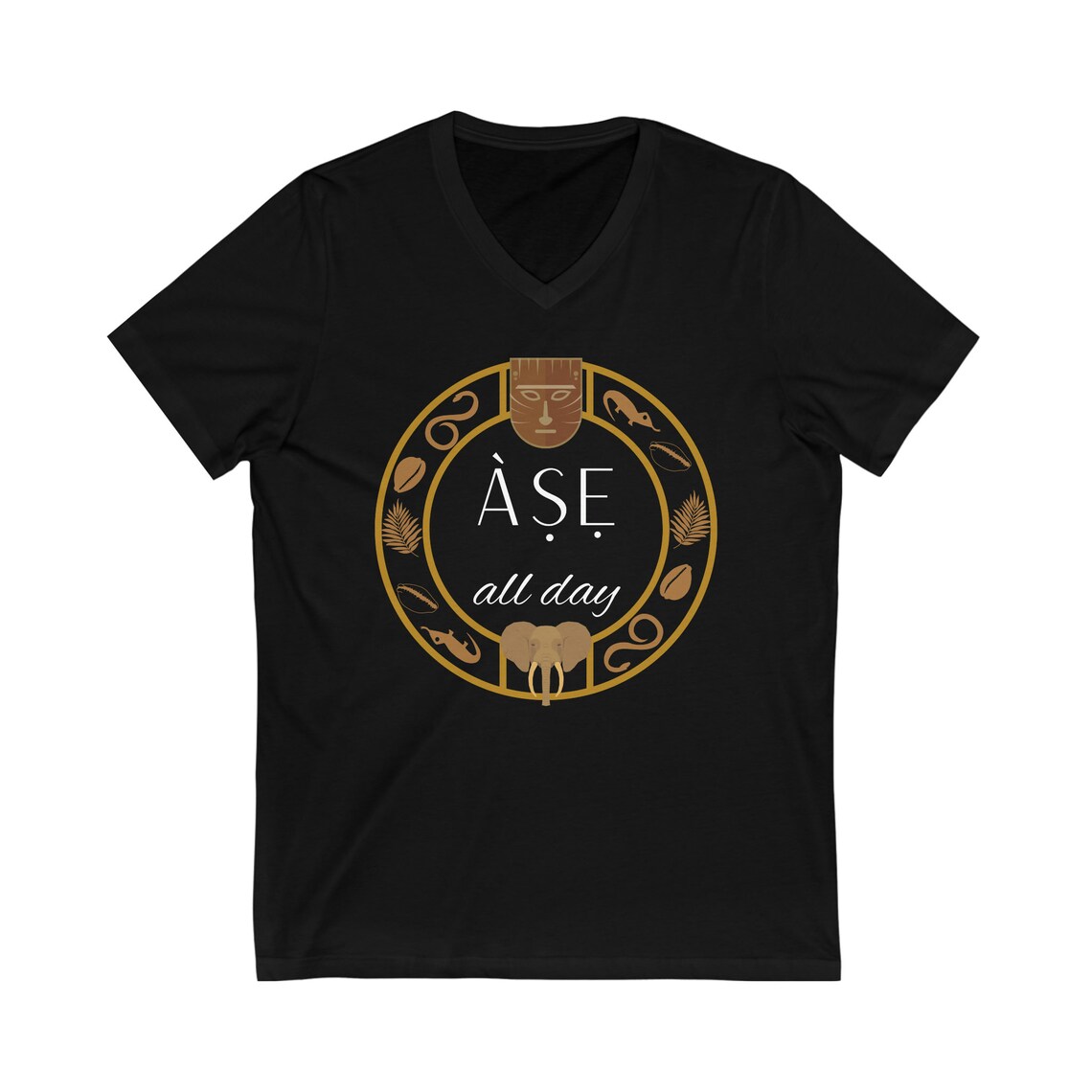 Black Ase All Day Opon Ifa Version Unisex Jersey Short Sleeve V-neck ...