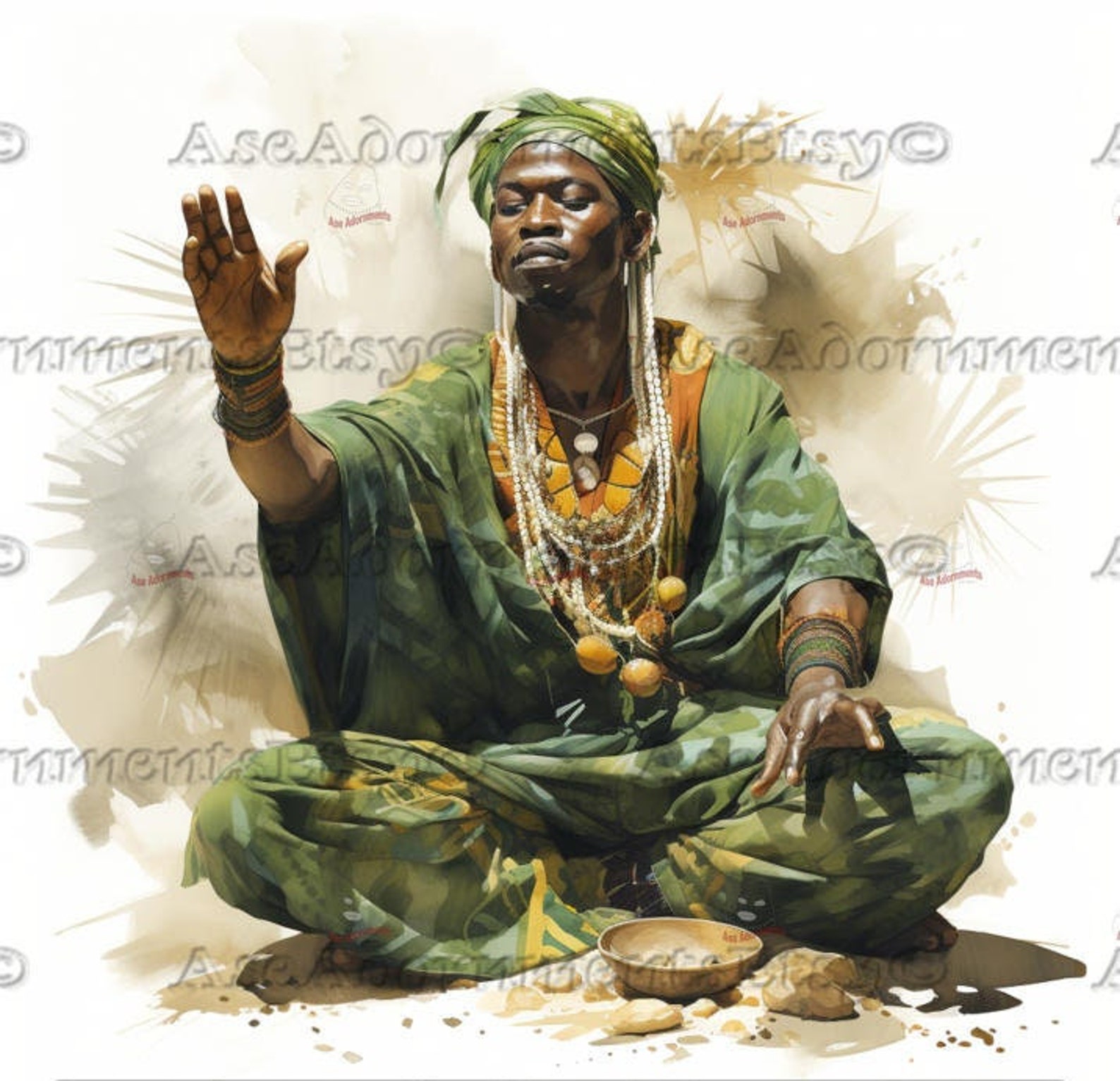 Orunmila Green Yellow Orunla Orula Black Deity Vector - Etsy