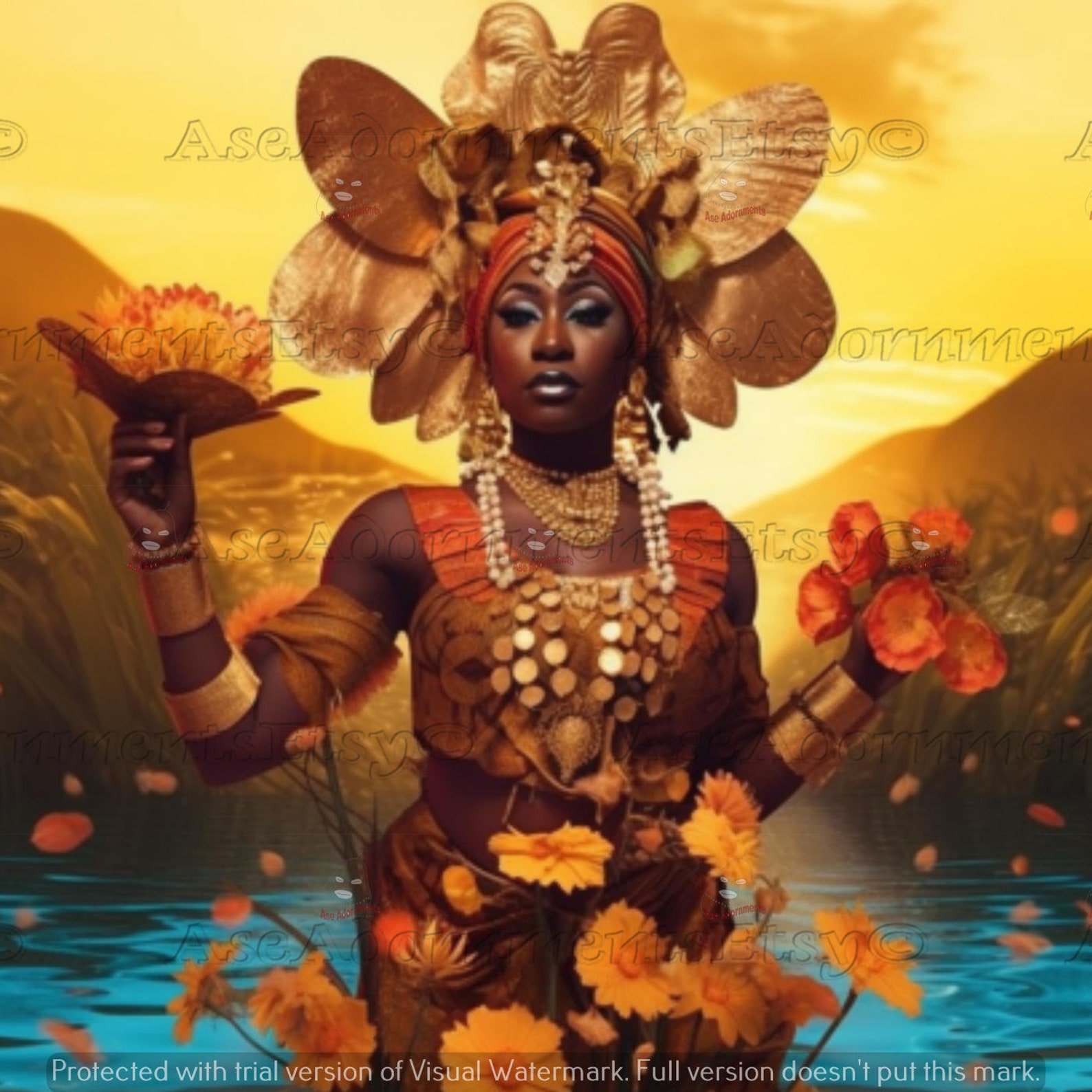 Oshun Ochun Orisha Black Goddess Flowers Digital Download Clip Art PNG ...