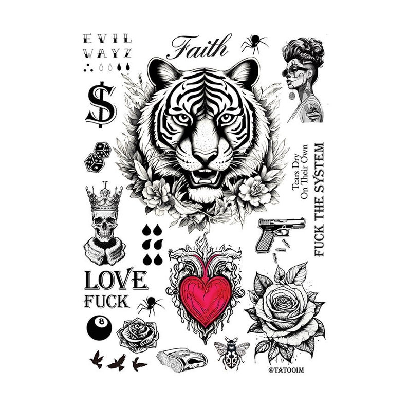 Old School Prison Temporary Tattoos Set Tattoos for Children, Costume ...