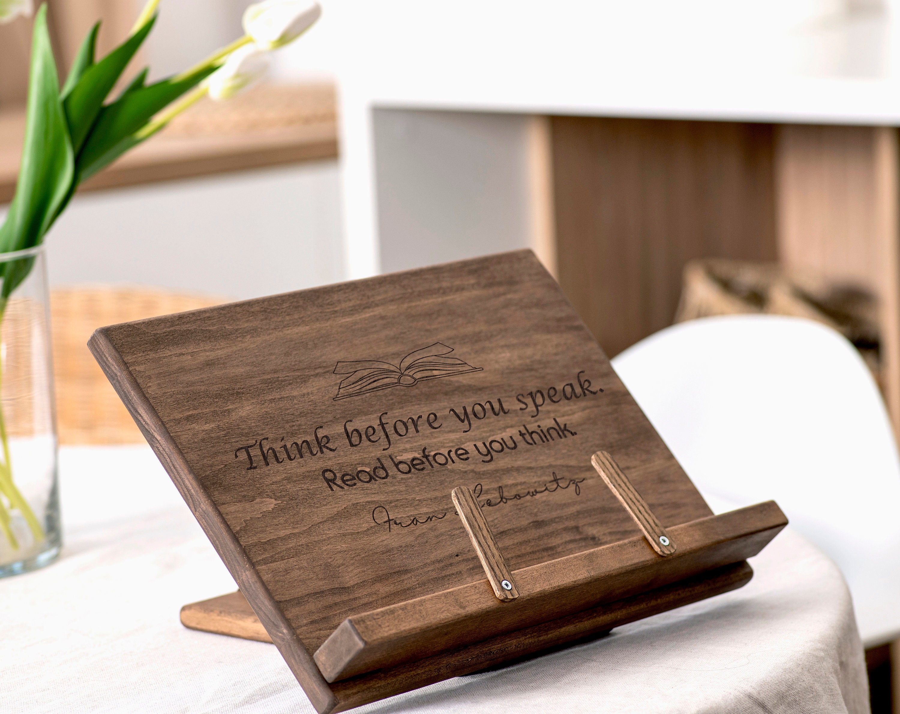 Book Reading Stand, Quote About Reading Wooden Stand, Solid Wood Book ...