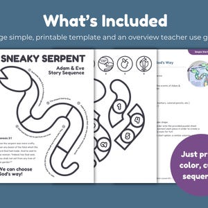 Sneaky Serpent Story Sequence Craft | Adam & Eve Bible Activity (PDF ...