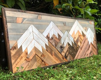 Large Five Rustic Wood Mountains Wall Art | Etsy