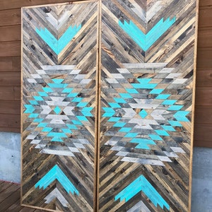 Navy Rustic Tribal Wood Wall Art - Etsy