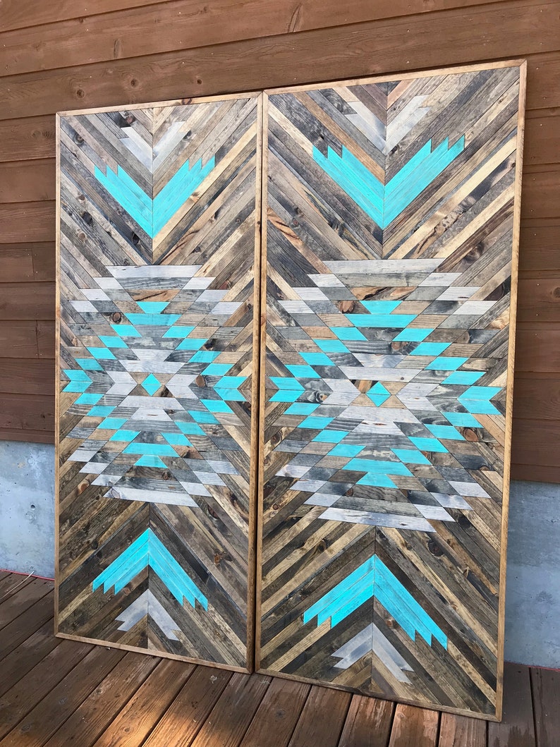 Navy Rustic Tribal Wood Wall Art | Etsy