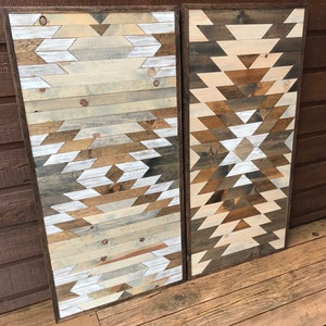 Rustic Gray Hues Aztec Print Wood Wall Art - Etsy