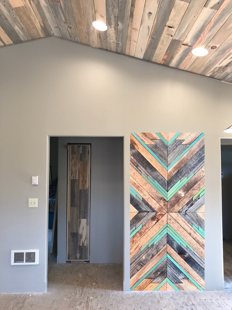 Rustic Shimmer Turquoise Geometric Barn Door - Etsy