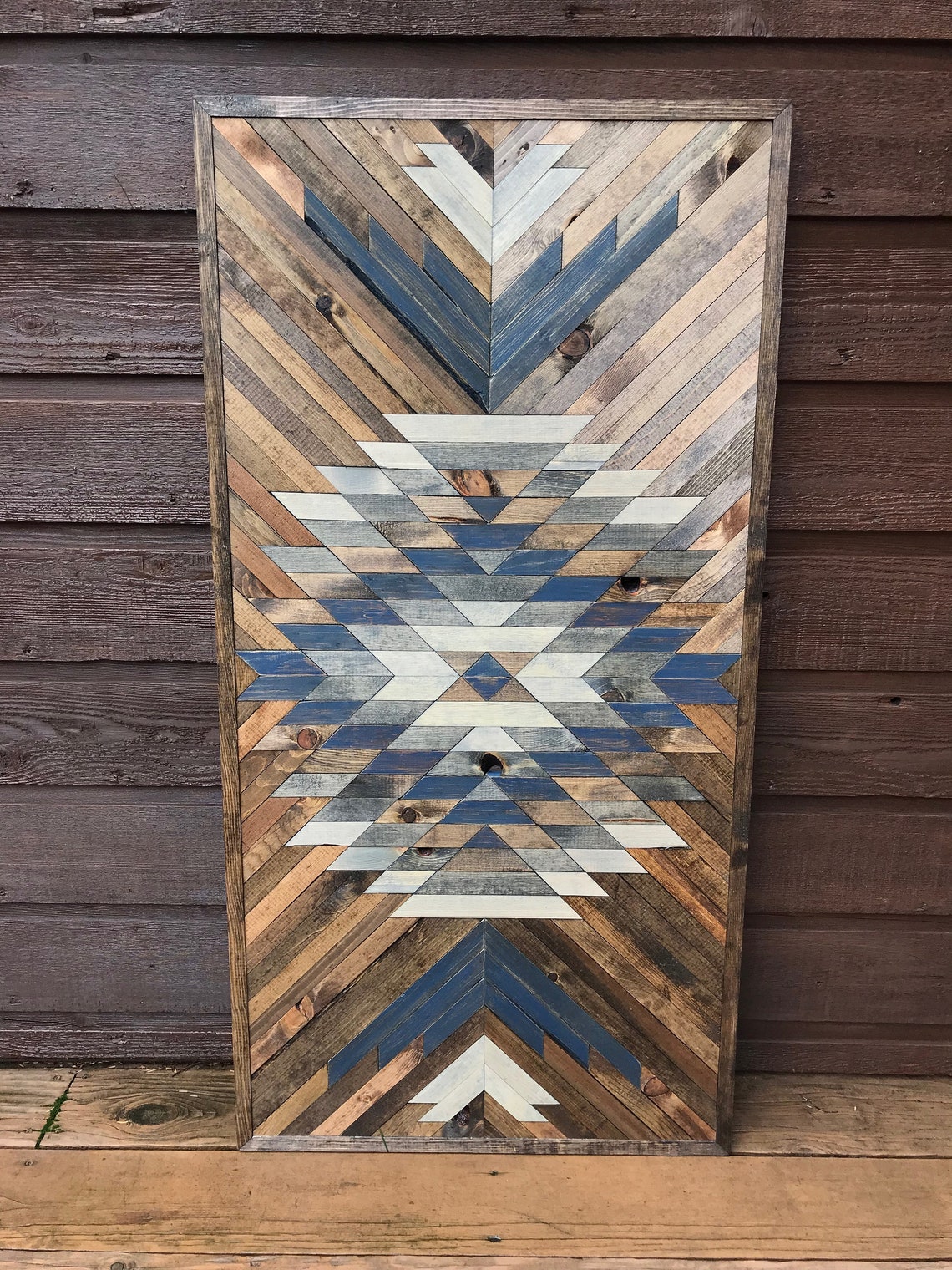 Navy Rustic Tribal Wood Wall Art | Etsy