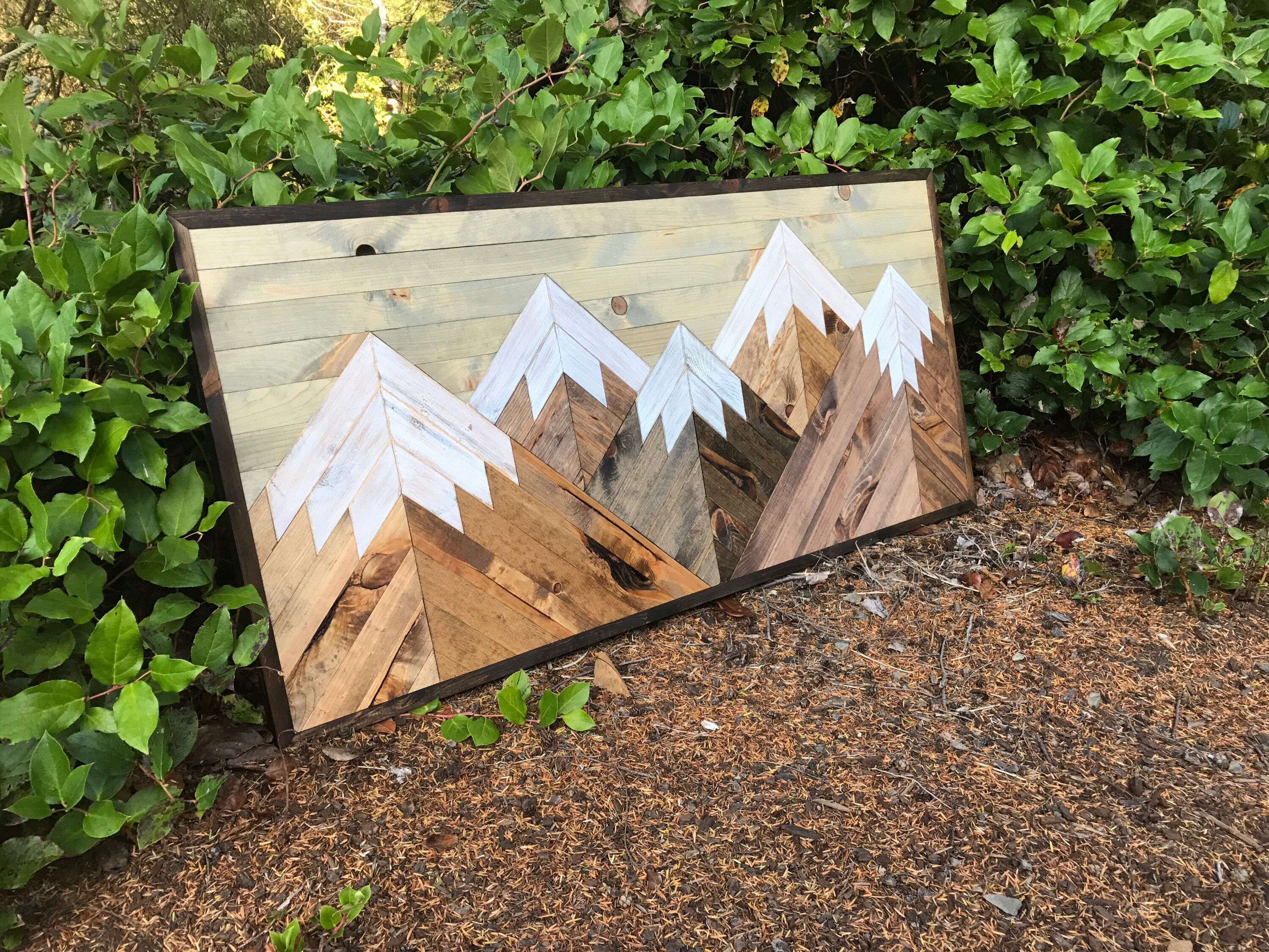 Large Five Rustic Wood Mountains Wall Art | Etsy