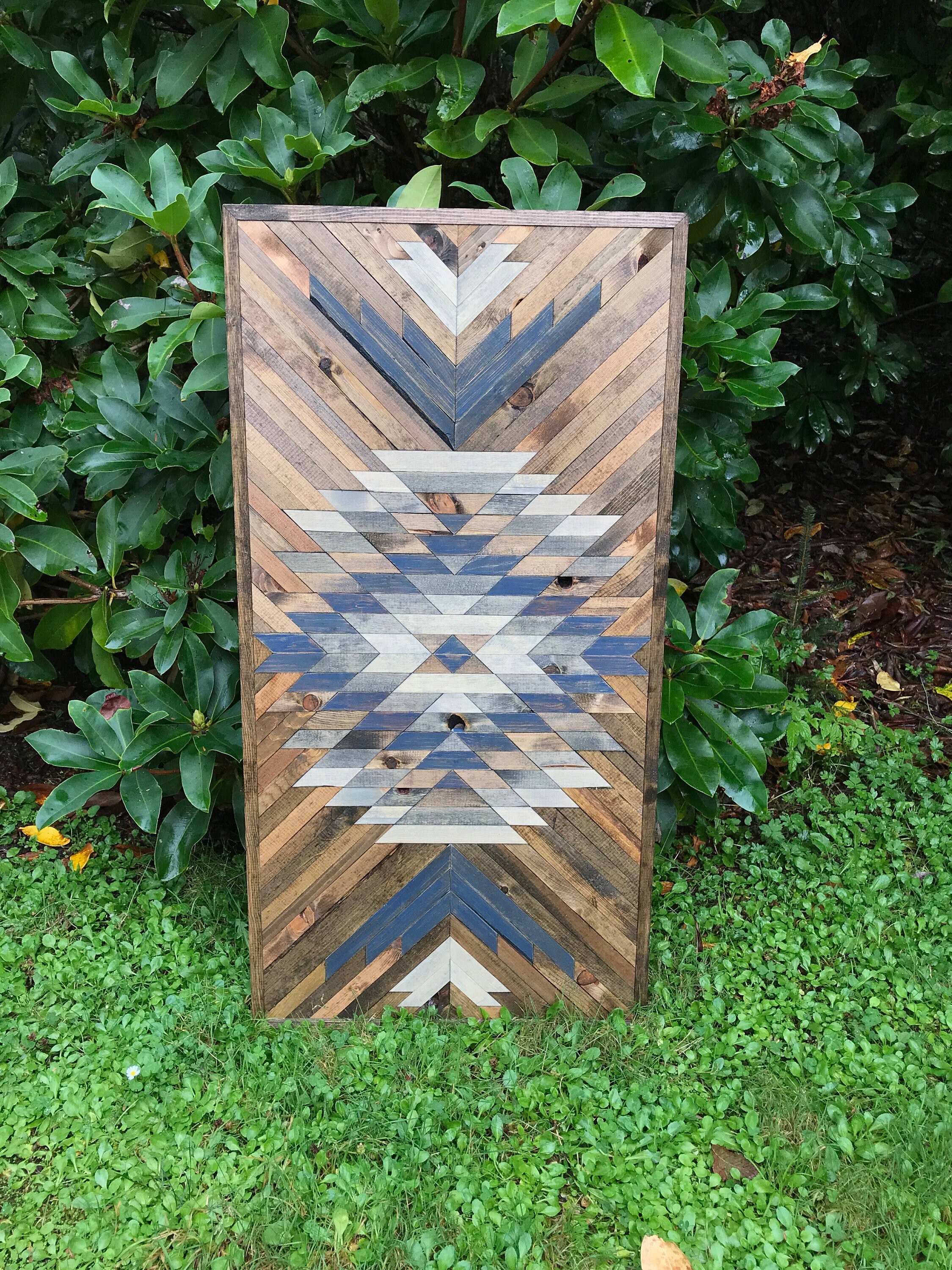 Navy Rustic Tribal Wood Wall Art | Etsy