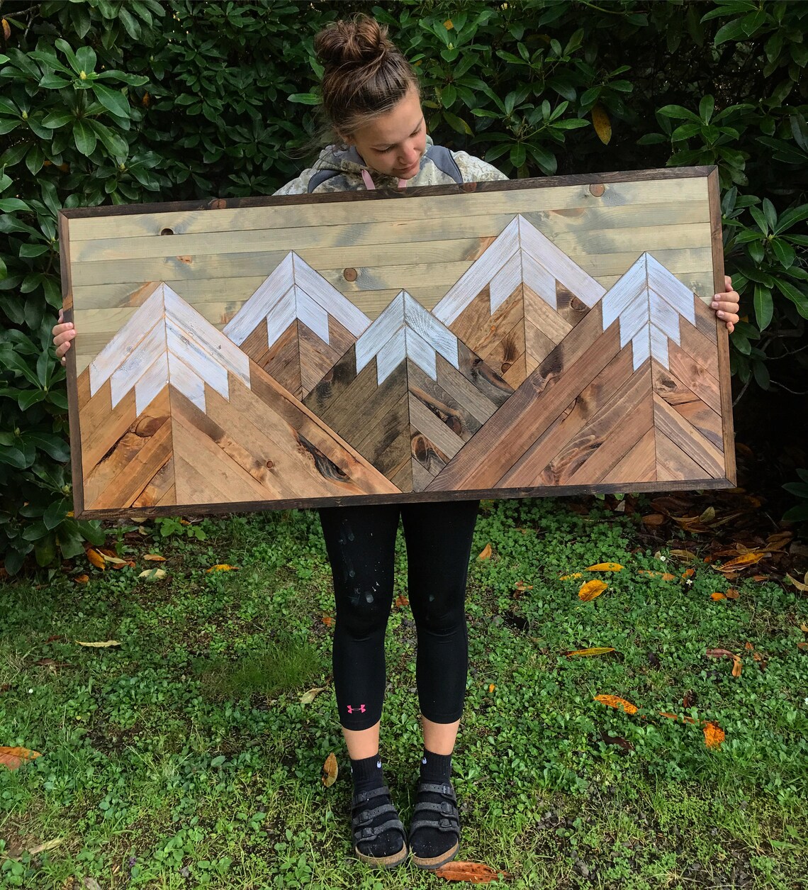 Large Five Rustic Wood Mountains Wall Art | Etsy