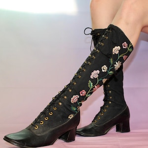 Vintage 60s Lace up Embroidered Gogo Boots - Etsy