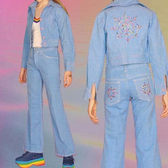 Vintage 70s bell bottom jean jacket set - Gem