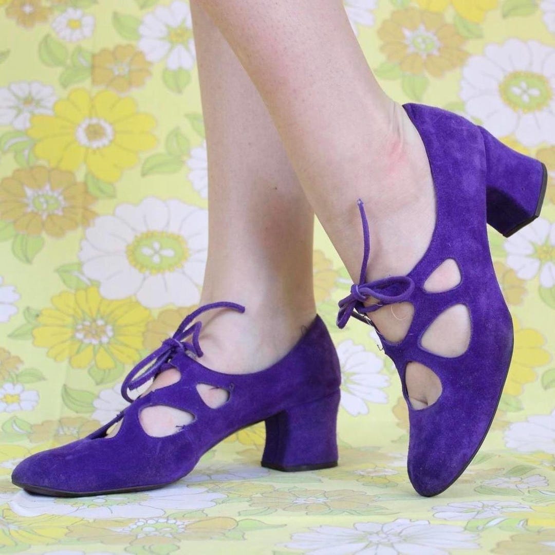 Vintage 60s Purple Lace up Suede Heels - Etsy