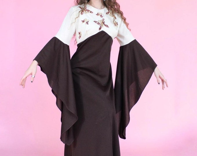 Vintage 70s Angel Wing Sleeve Dress - Etsy