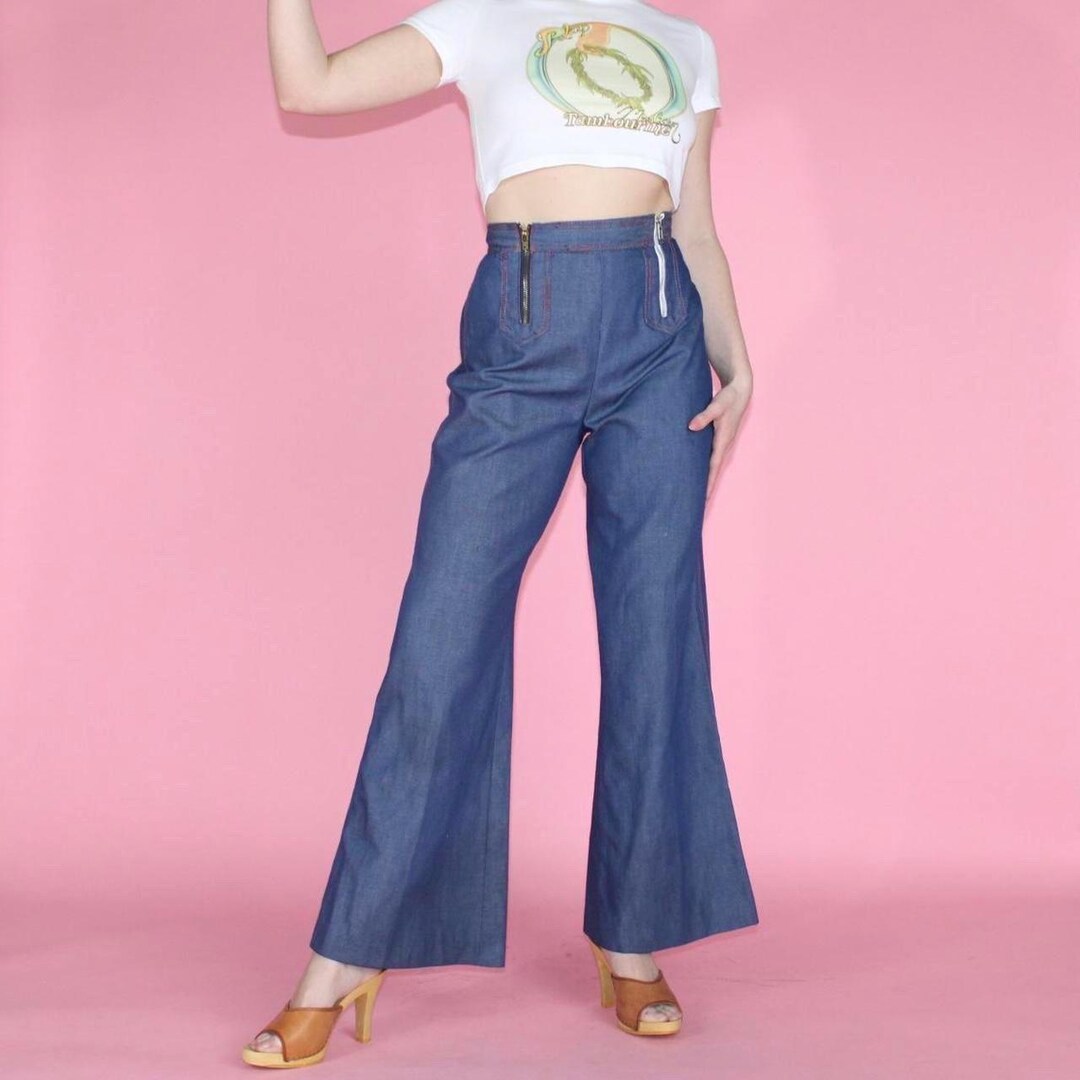 Vintage 70s Double Zip Bell Bottom Jeans - Etsy