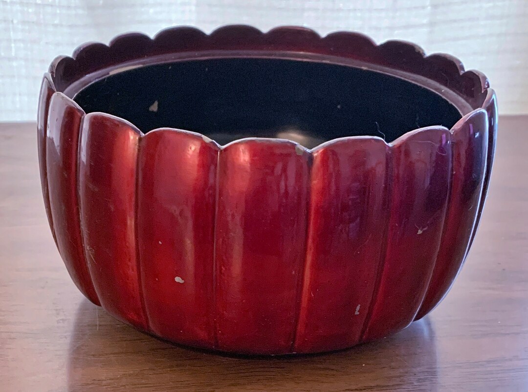 Vintage Ribbed Maroon Nut Bowl - Etsy