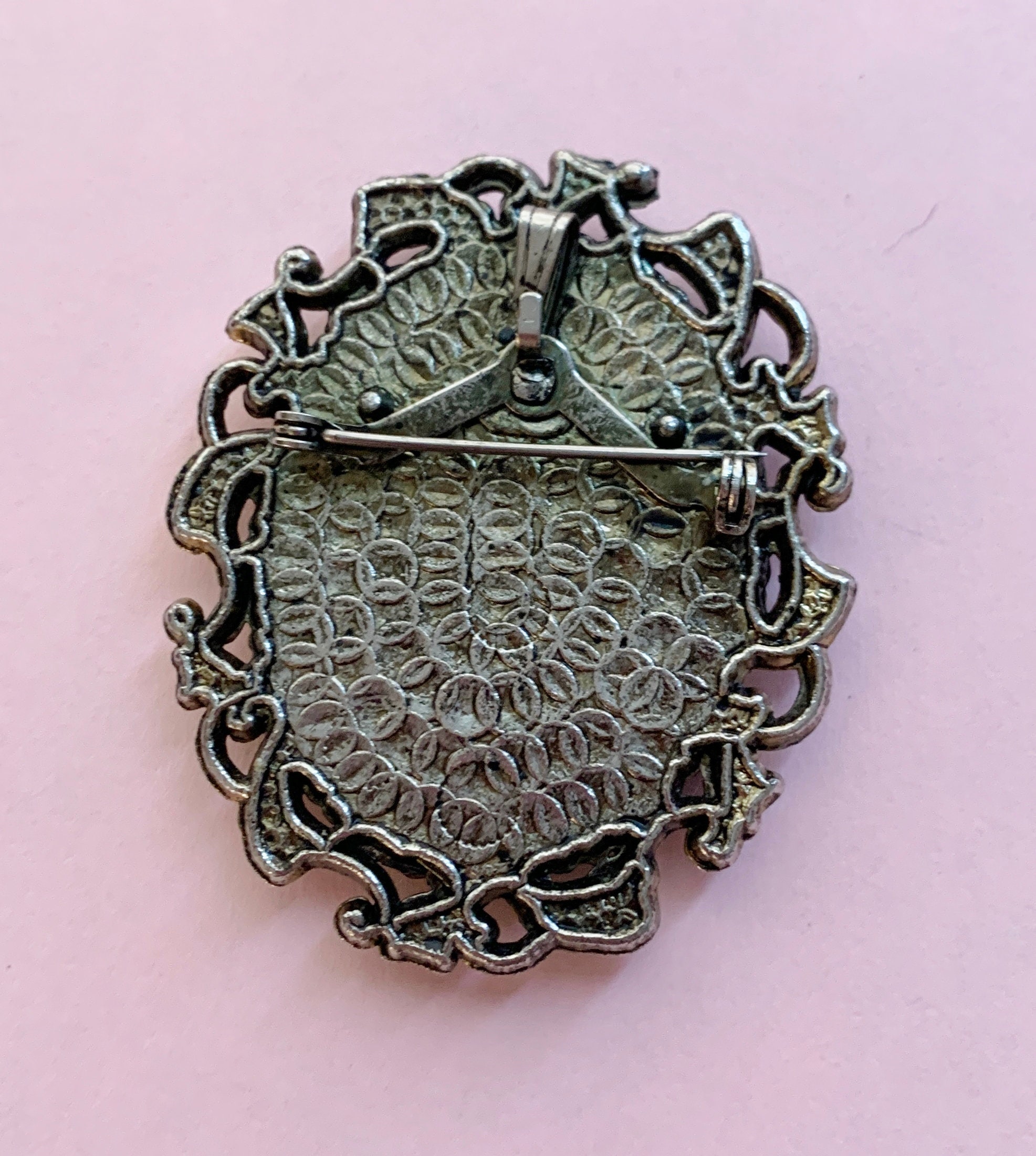 Vintage Silver Tone Petit Point Rose Pendant or Brooch - Etsy