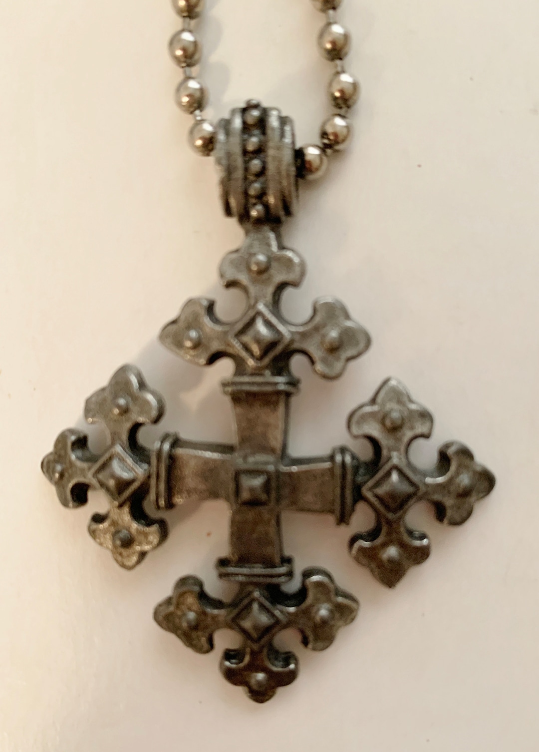 Vintage Pewter Cross Necklace Long #2 - Etsy