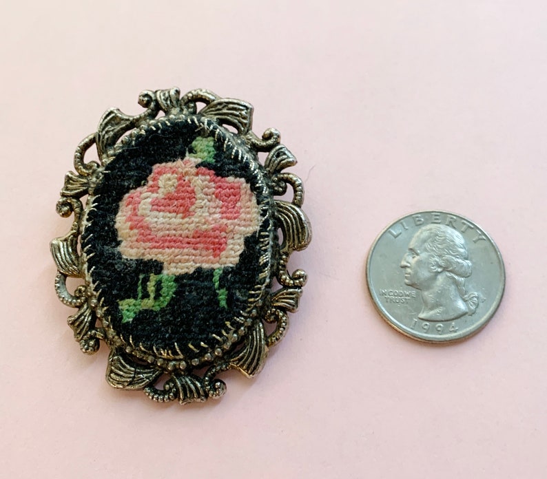 Vintage Silver Tone Petit Point Rose Pendant or Brooch - Etsy