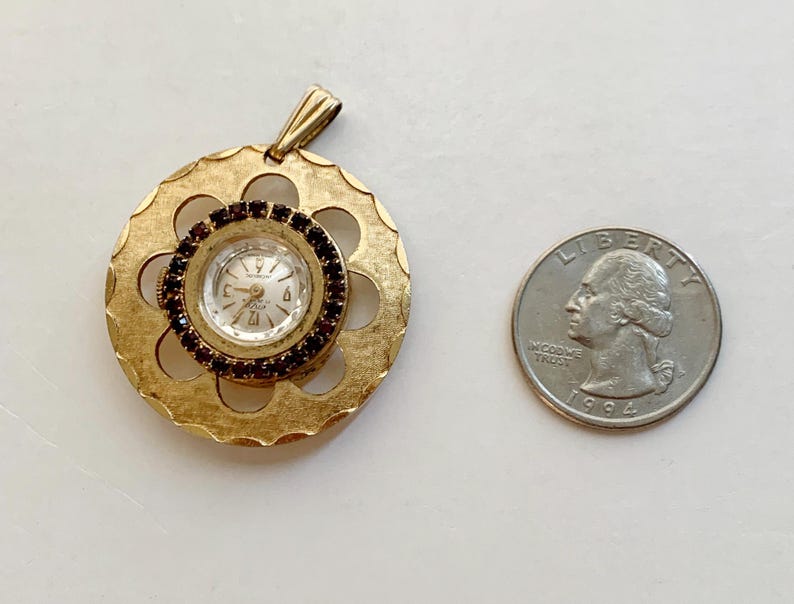 Vintage Gold Tone Enzo 17 Jewel Incabloc Swiss Made Pendant Watch Dark ...