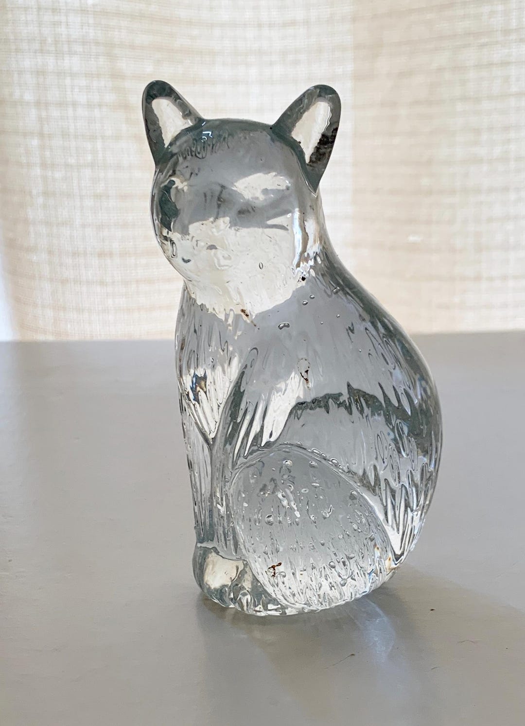 Vintage Glass Cat Paperweight With Bubbles - Etsy