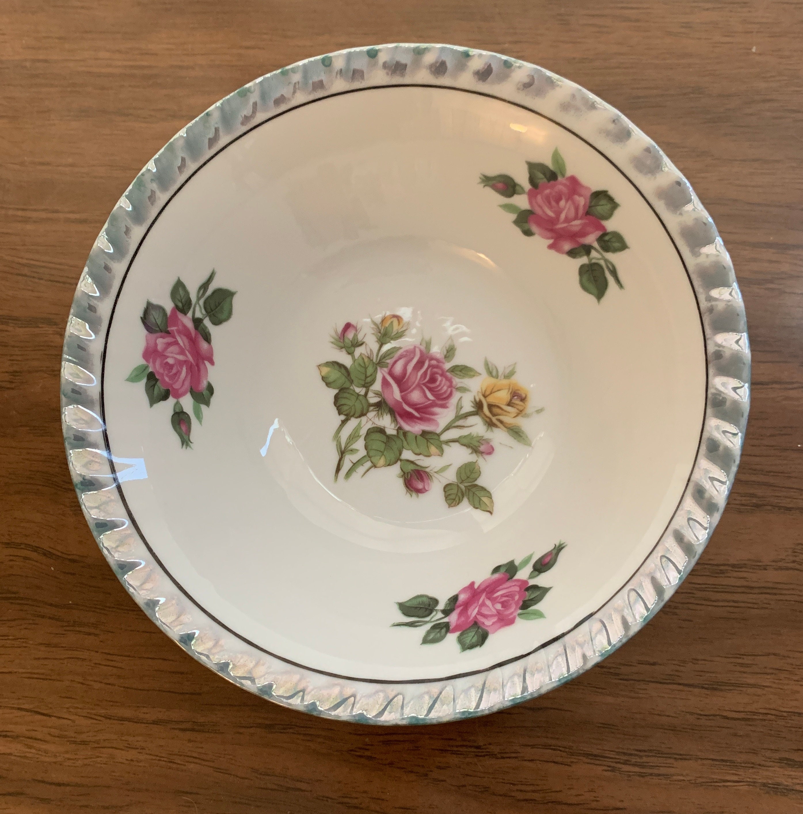 Vintage Lusterware Bowl With Pink Roses and a Silver Rim by Yamatsu - Etsy