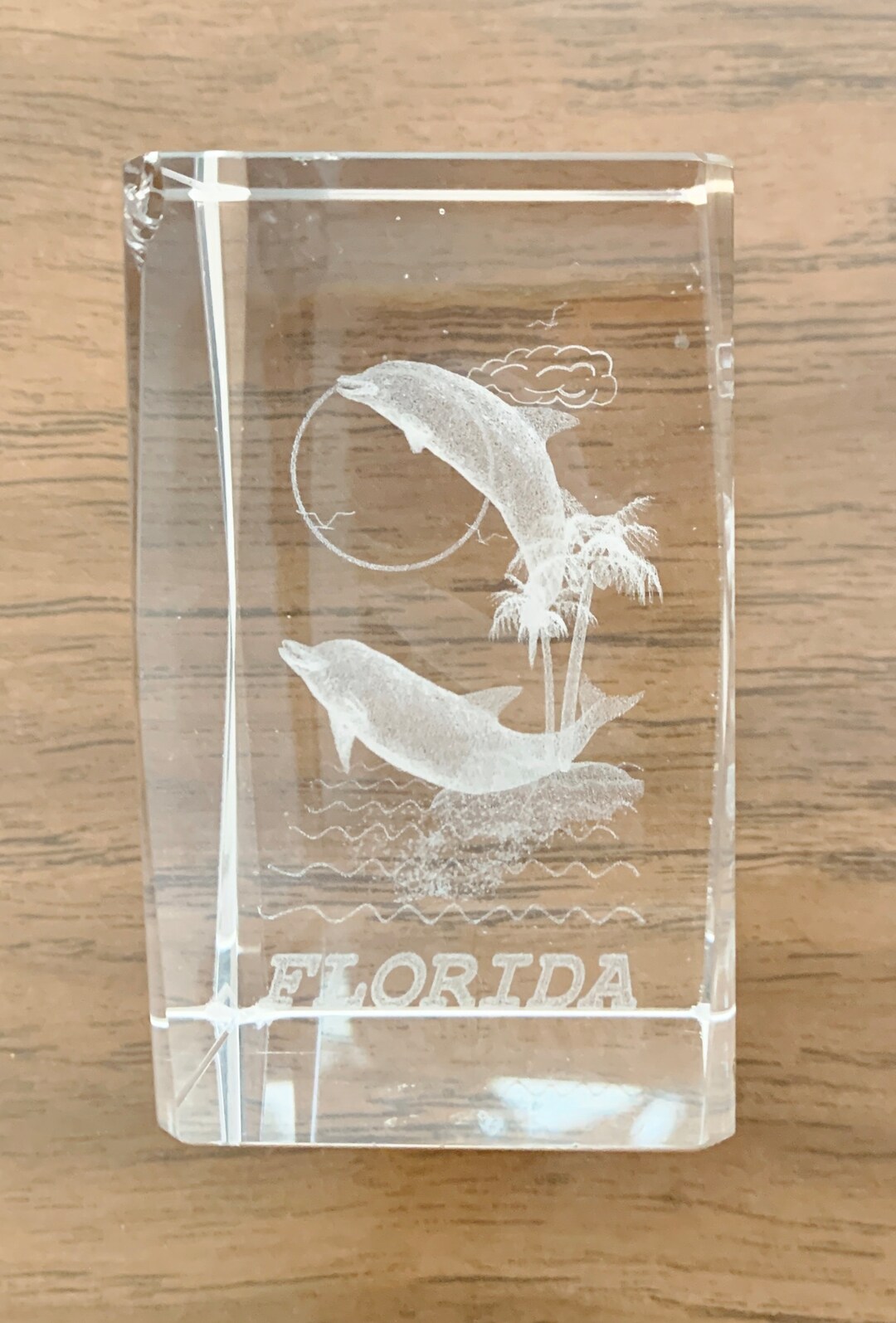 Vintage Laser Etched Crystal Glass Dolphin Cube Paperweight From ...