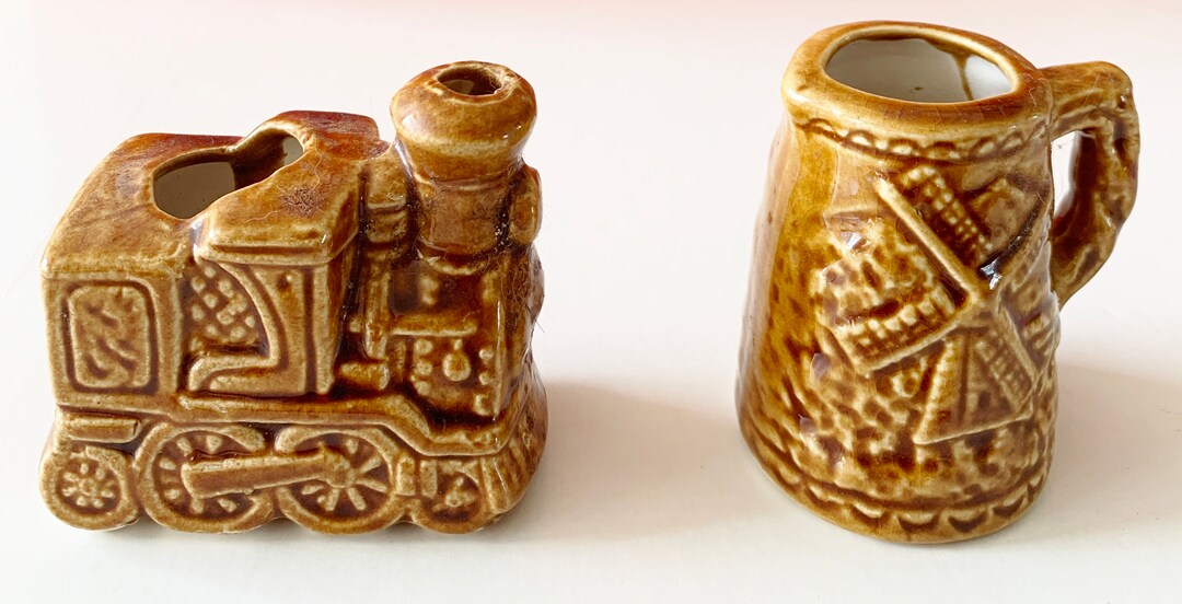 Vintage Ceramic Brown Train Pitcher Toothpick Holders Set of 2 - Etsy