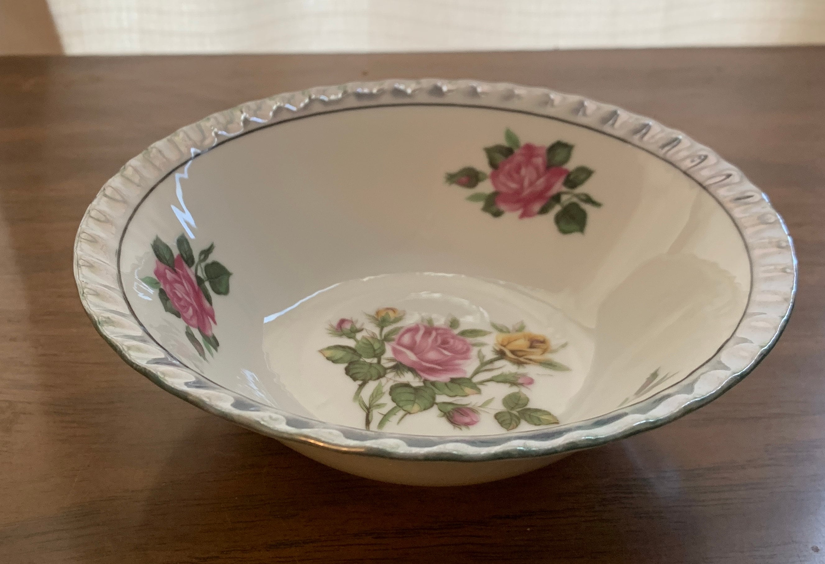 Vintage Lusterware Bowl With Pink Roses and a Silver Rim by Yamatsu - Etsy