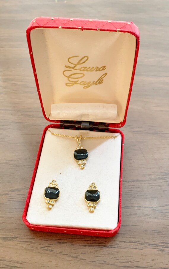 Vintage Laura Gayle Gold Tone Dark Green Enamel and R… - Gem