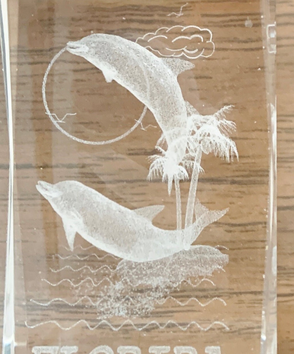 Vintage Laser Etched Crystal Glass Dolphin Cube Paperweight From ...