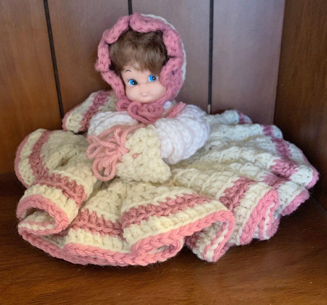 Vintage Handmade Crocheted Small Decorative Bed or Shelf Doll Beige ...