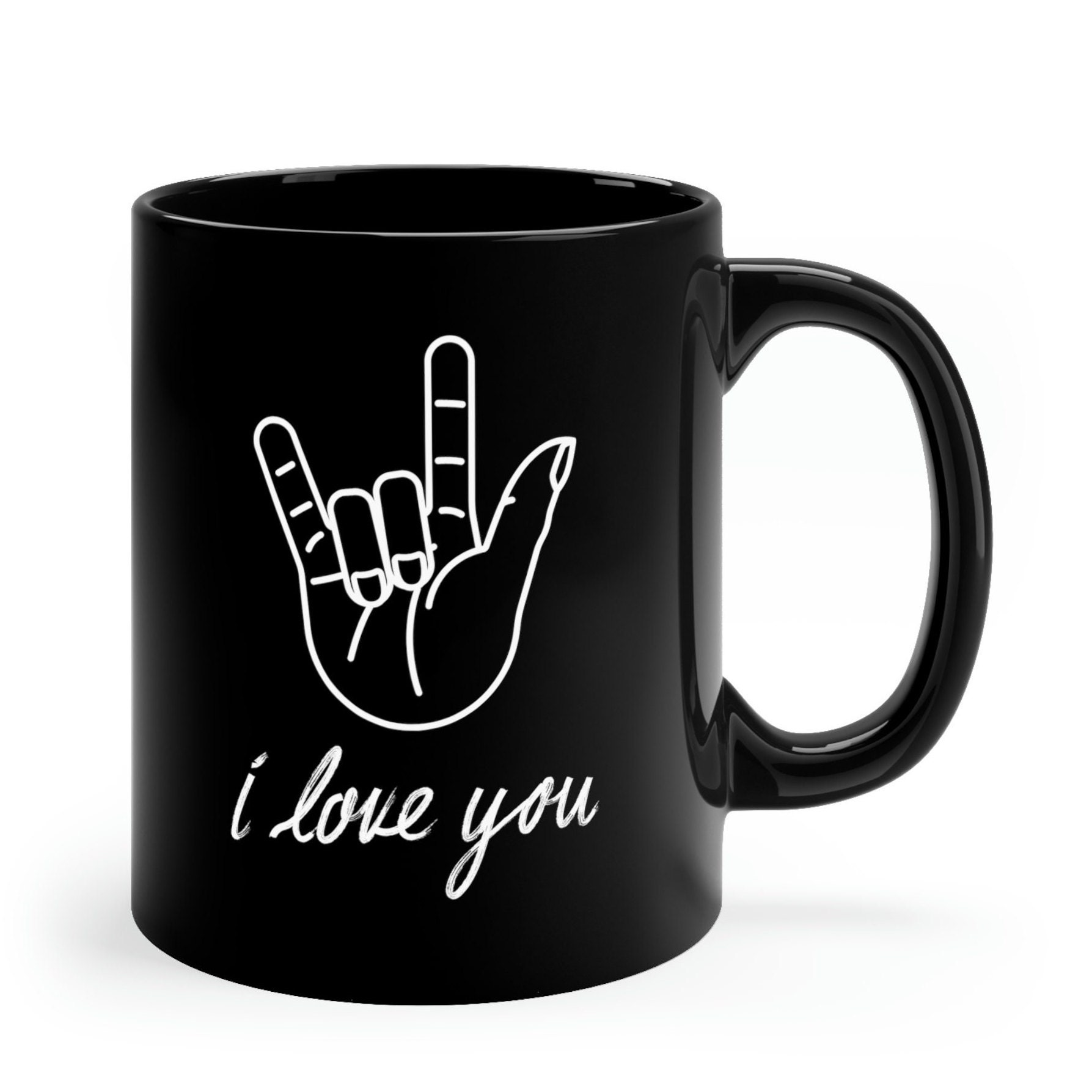 I Love You, Sign Language Mug, ASL Coffee Mug, 11oz Black Ceramic Cup ...