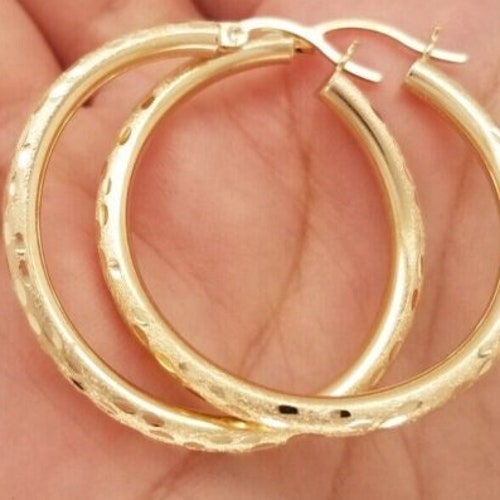 14K Yellow Gold Plain Round Hoop Earrings 4 MM X 25 MM - Etsy