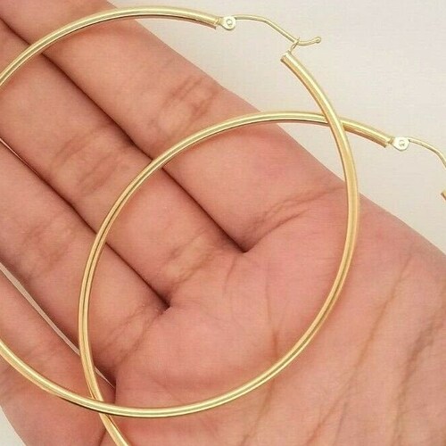 14k Solid Gold Large Hoops Big Hoop Earrings for Women 2 | Etsy