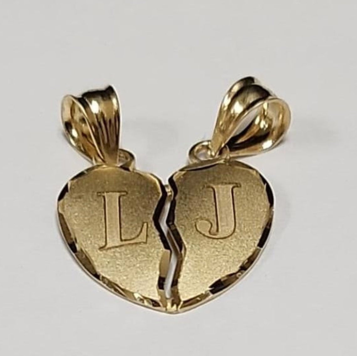 14k Solid Yellow Gold Heart 2 Two Piece Pendant Set Charm - Etsy