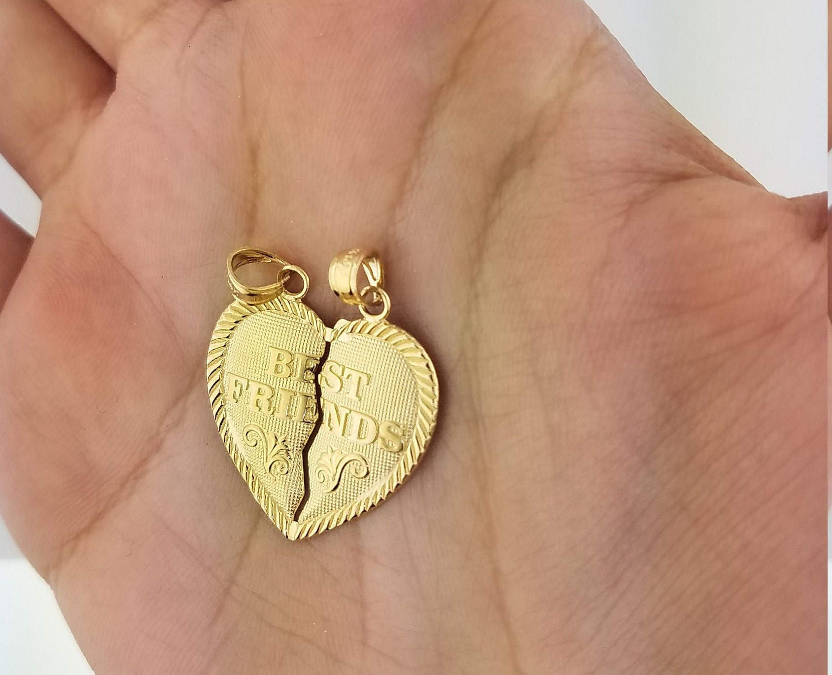 14k Yellow Gold Best Friends Two Piece Breakable Heart Pendant | Etsy