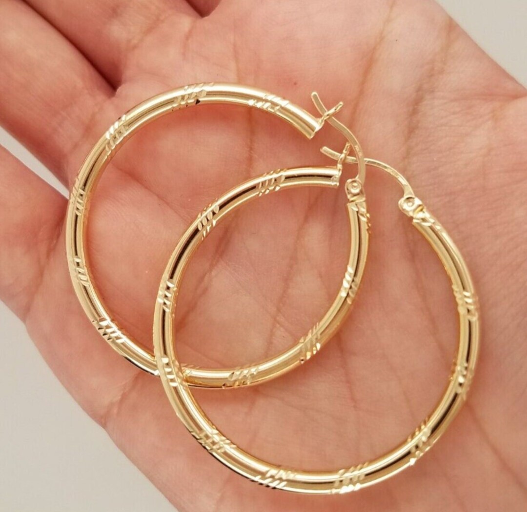 14K Yellow Gold 3 MM Round Hoop Earrings Snap Closure 1.5 Inches ...