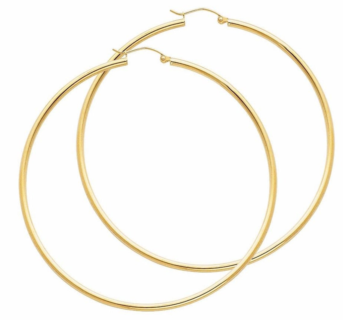 14k Solid Yellow Gold Lightweight Large Big Classic Hoops 1.5 | Etsy