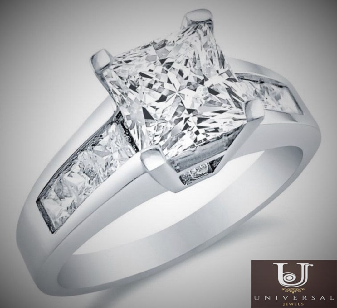 Princess Cut Solitaire Princess Cut 14k White Gold 2.00 CT Engagement ...