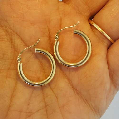 14k Yellow Gold 3MM Round Hollow Hoop Earrings Diamond Cut - Etsy