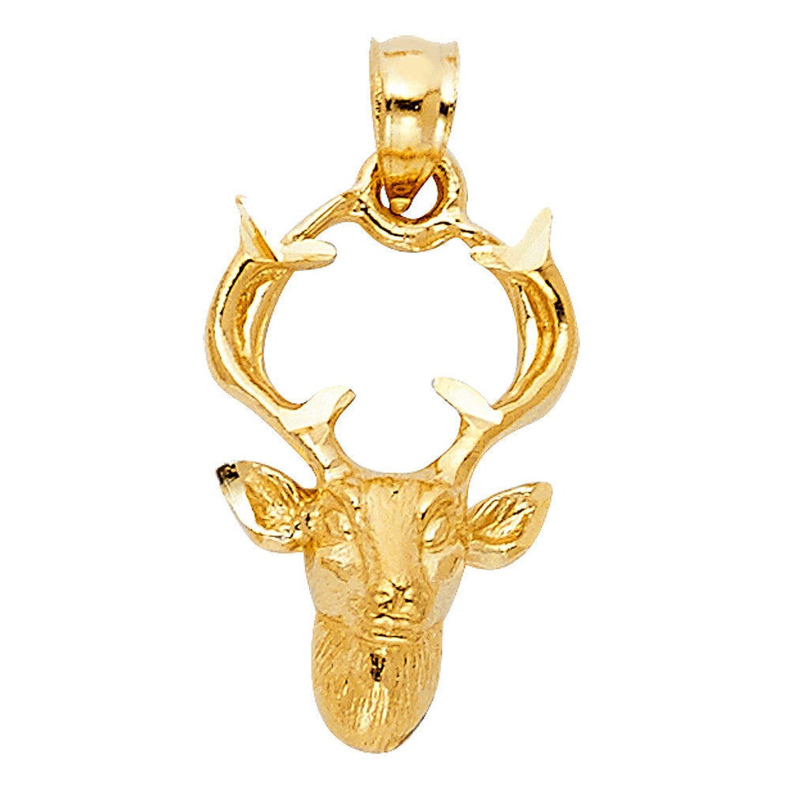 14K Solid Yellow Gold Deer Head Buck Pendant Male Buck Diamond - Etsy