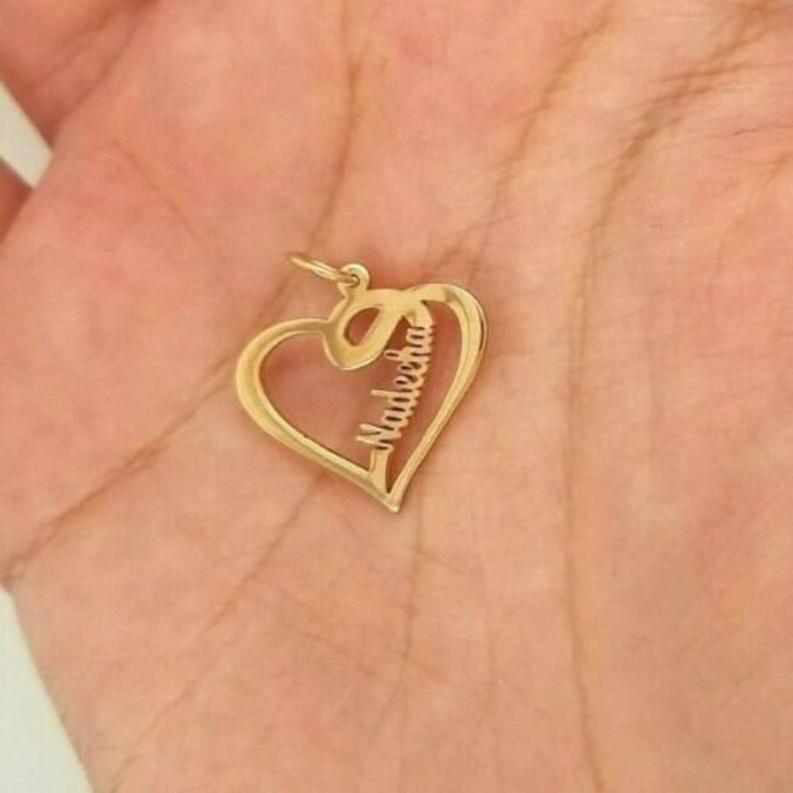 14K Yellow Gold Heart Name Pendant Personalized Customized - Etsy