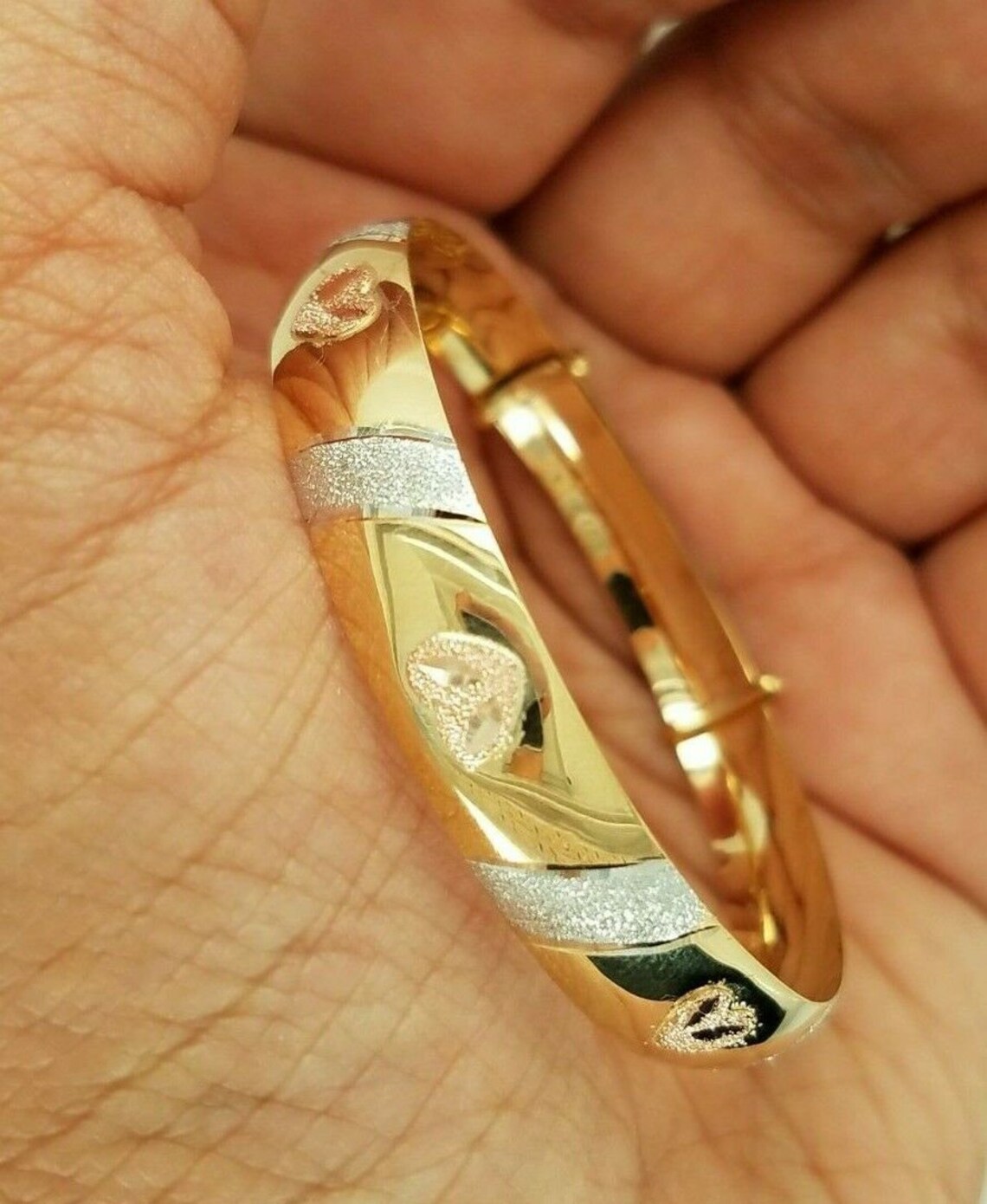14K Yellow Gold Baby Bangle Bracelet 6 Inches 4.7 Grams Tri - Etsy