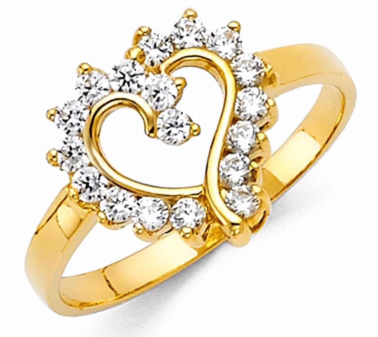 14K Solid Yellow Gold Heart Ring CZ Cubic Zirconia Valentine - Etsy