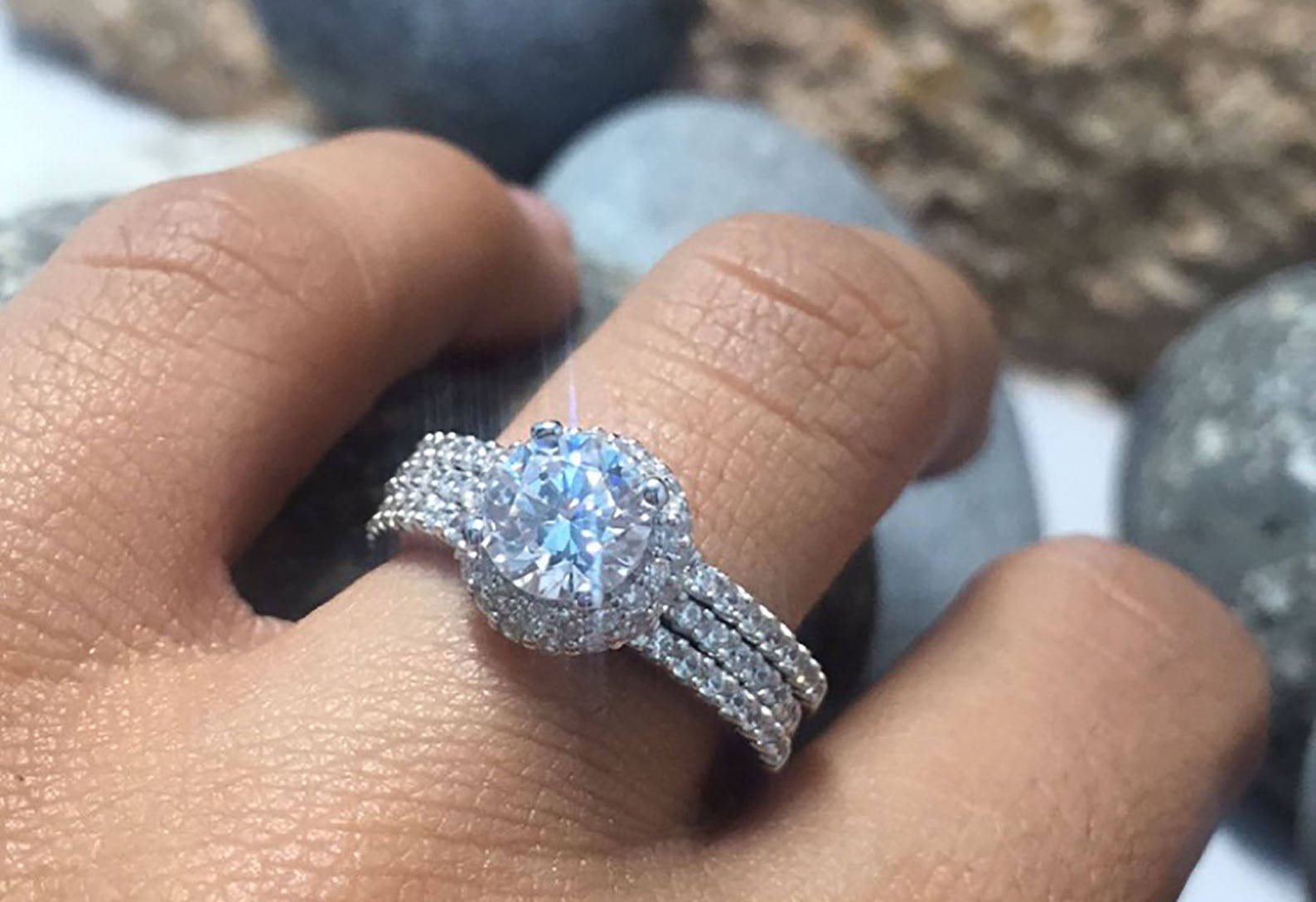 2 Ct Round Cut Diamond 2 Piece Engagement Ring Set 14k Solid - Etsy