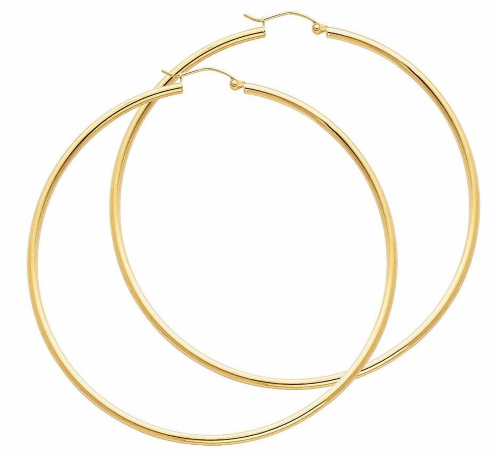 14k Yellow Gold Lightweight Large Big Classic Hoops 1.7 Inches - Etsy