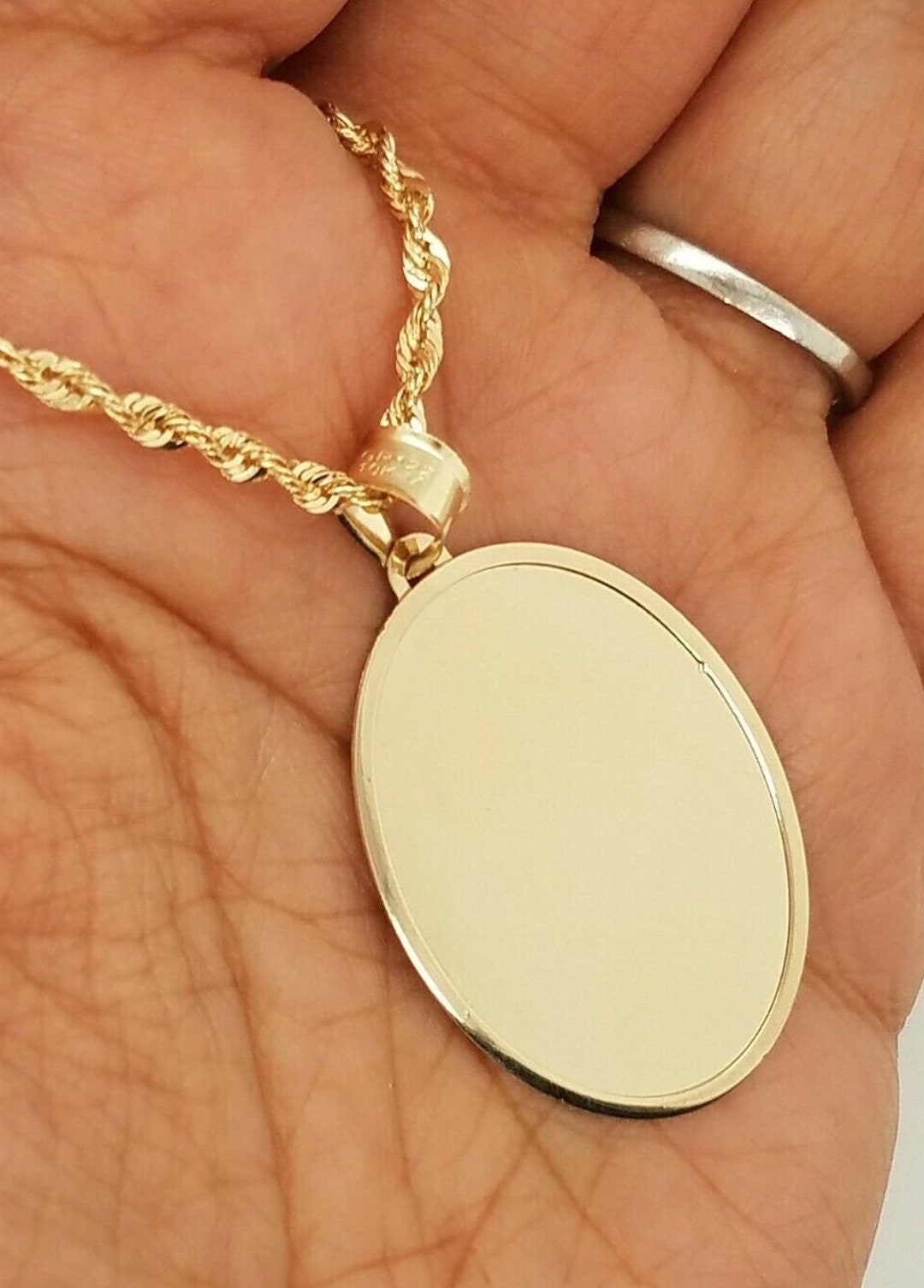 10K Yellow Gold 1.2 Inch Customized Plain Oval Disk Picture - Etsy